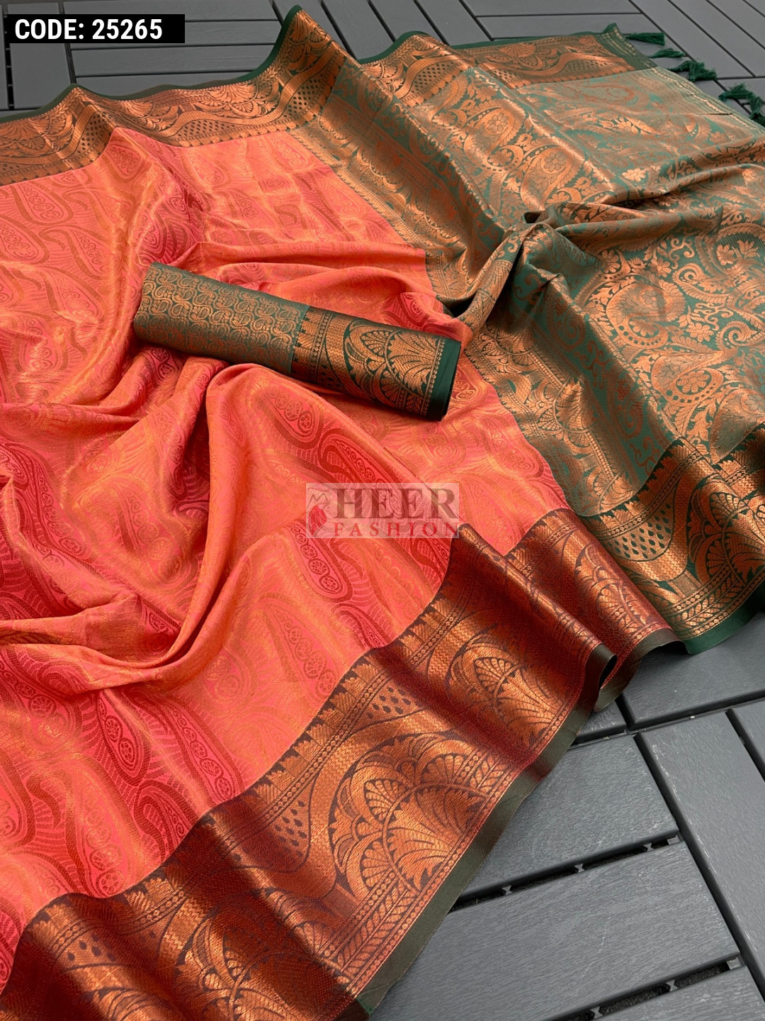 Multi color kanchipuram silk saree with zari weaving work