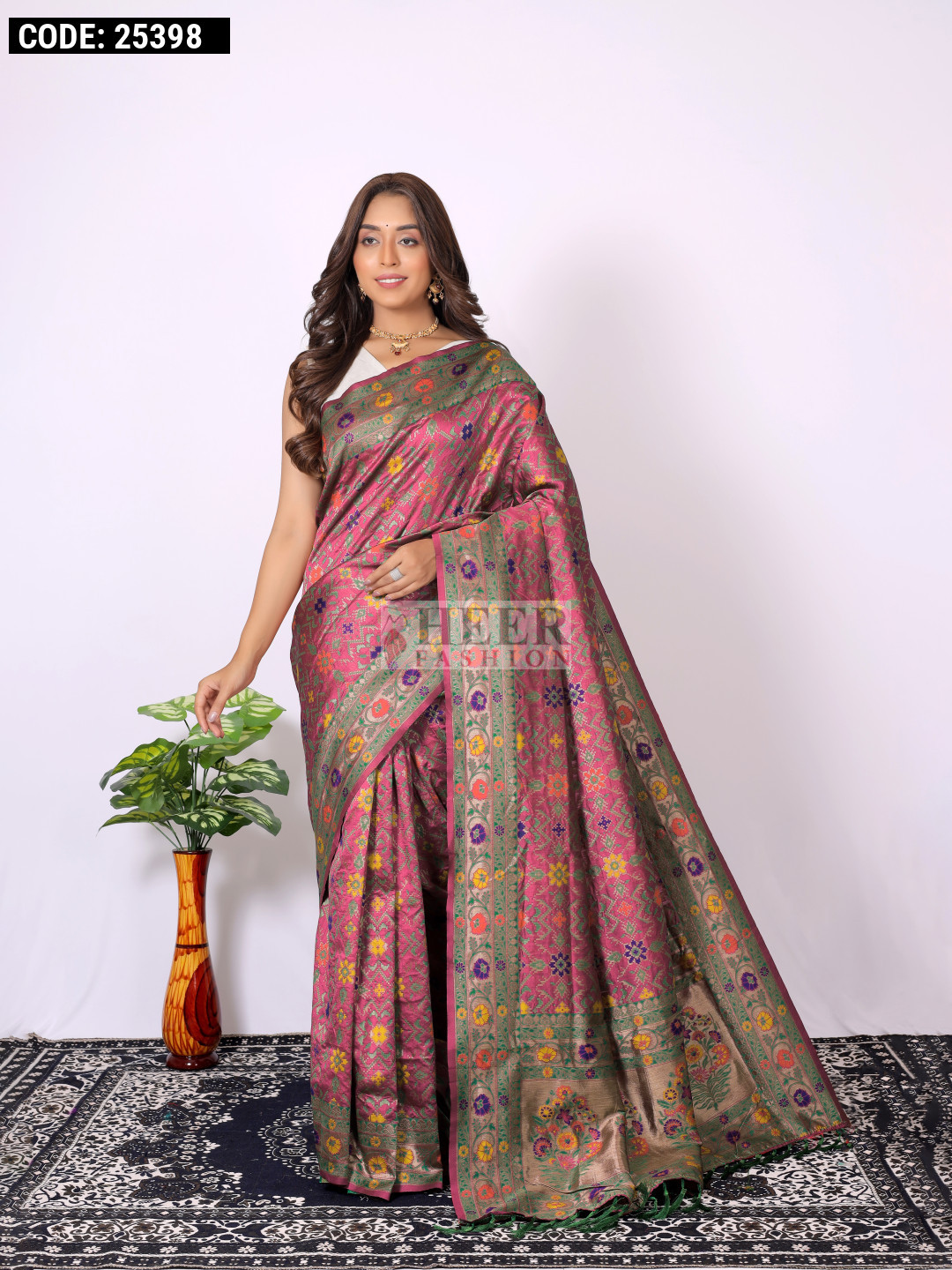 Gajari color patola silk saree with woven design