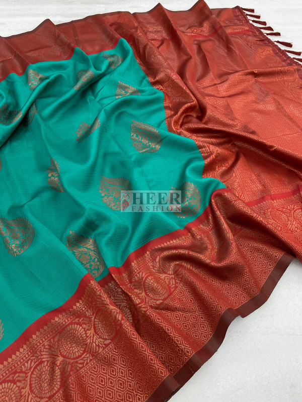 Rama green color banarasi silk saree with zari weaving work