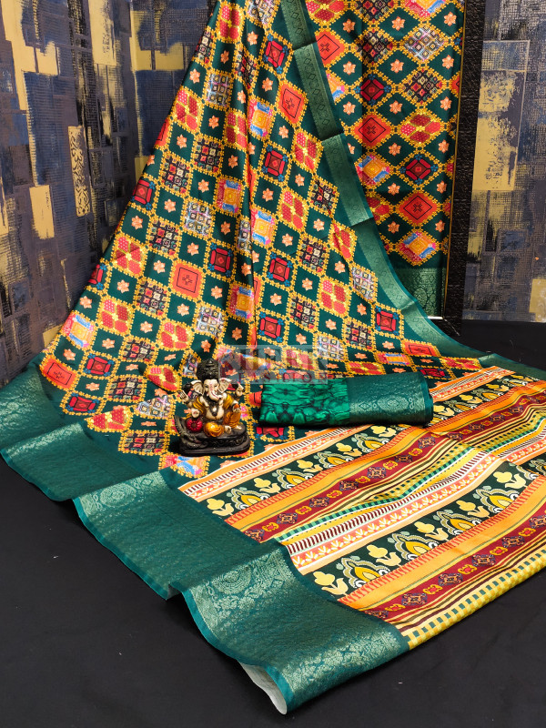 Rama green color dola silk saree with rangeen patola design & digital ...