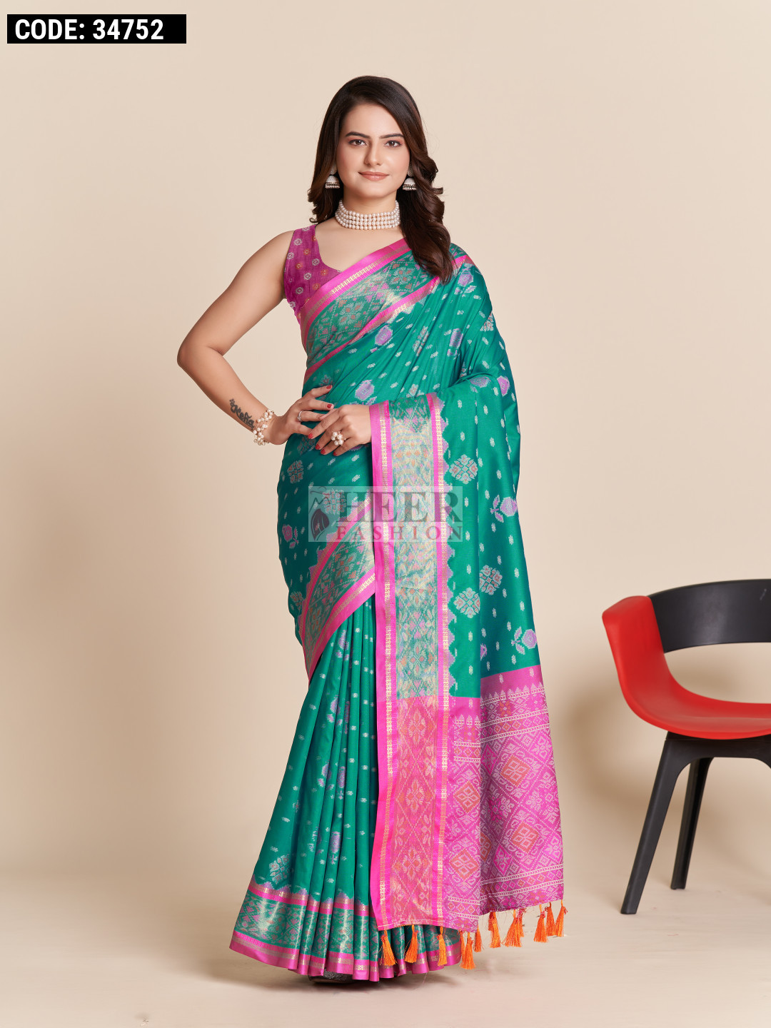 Firoji color patola silk saree with weaving work