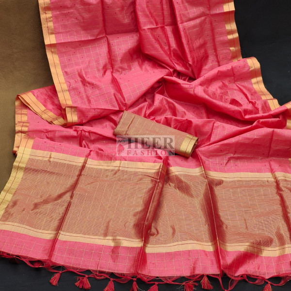 Gajari color tussar silk saree with zari weaving border
