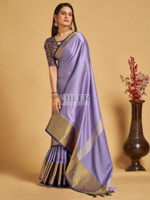 Lavender color cotton silk saree with woven design