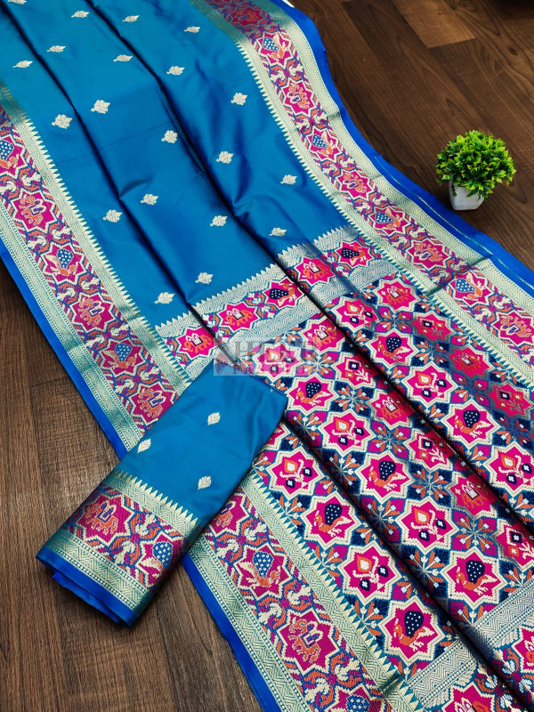 Firoji color banarasi silk saree with zari weaving work