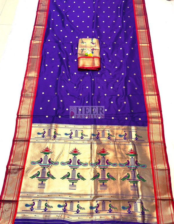 Navy blue color paithani silk saree with zari weaving work