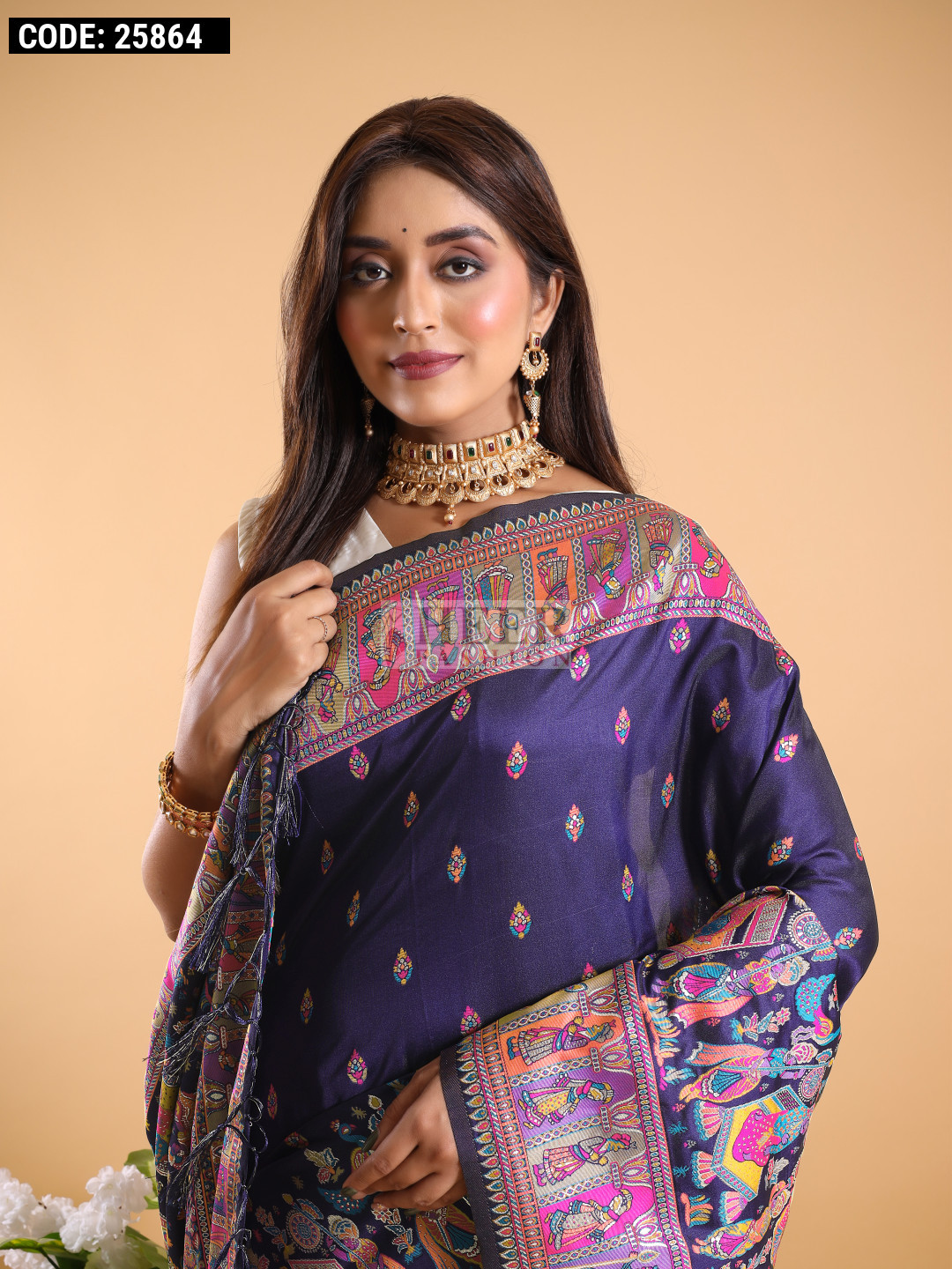 Navy blue color soft banarasi silk saree with zari weaving work