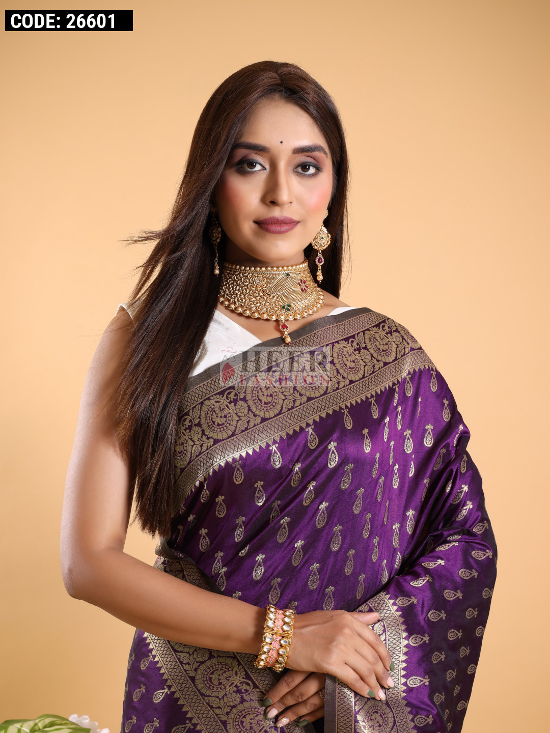 Magenta color banarasi silk saree with zari weaving work