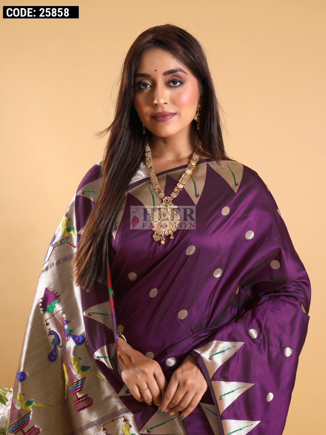 Magenta color paithani silk saree with zari weaving work