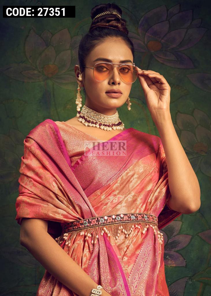 Gajari color banarasi silk saree with zari weaving work