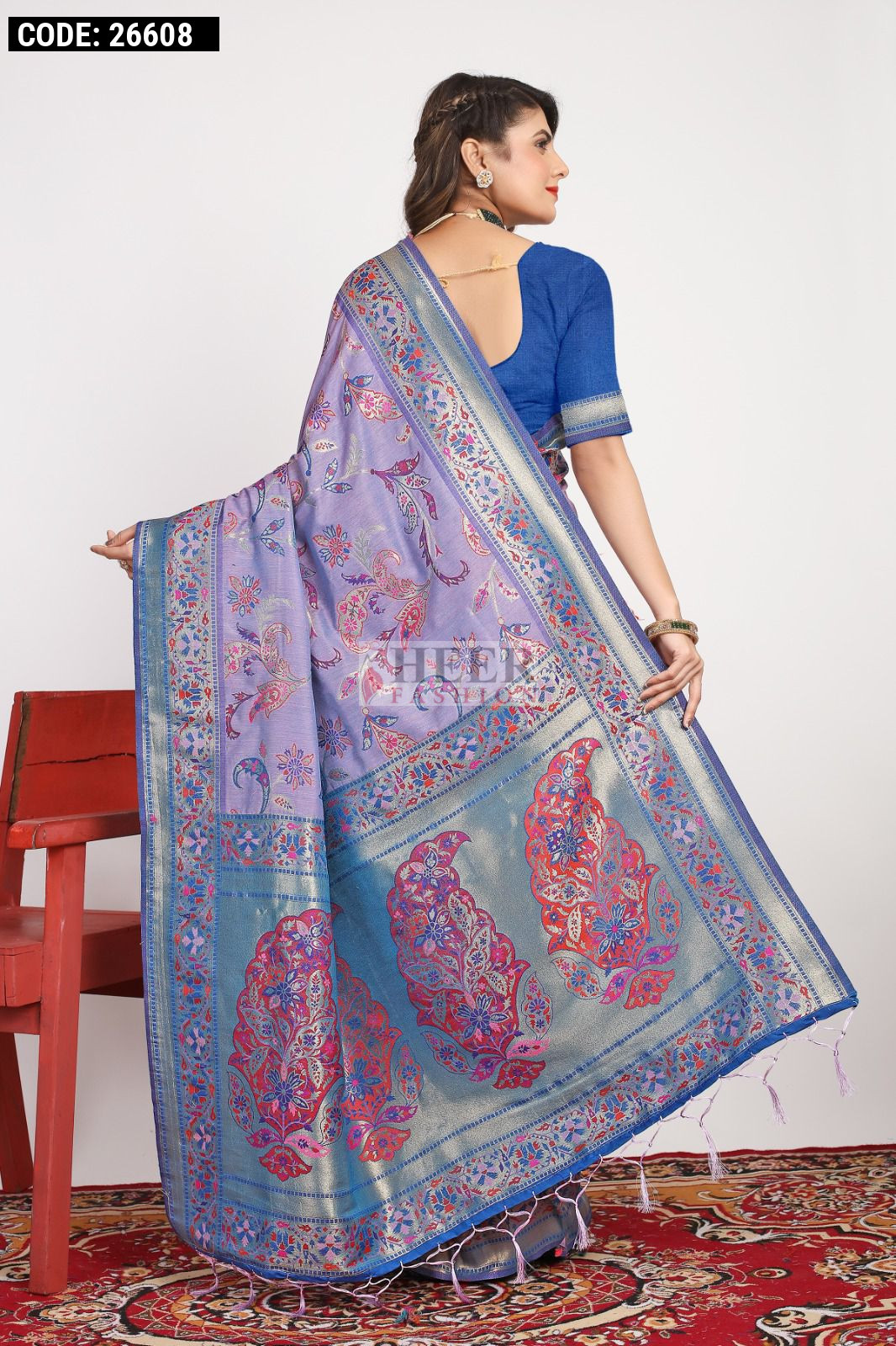 Lavender color cotton silk saree with woven design