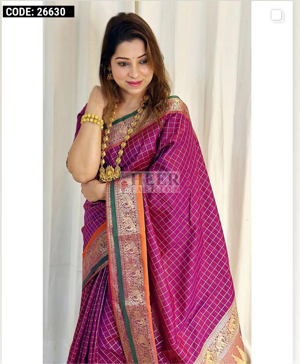 Magenta color cotton silk saree with zari weaving work