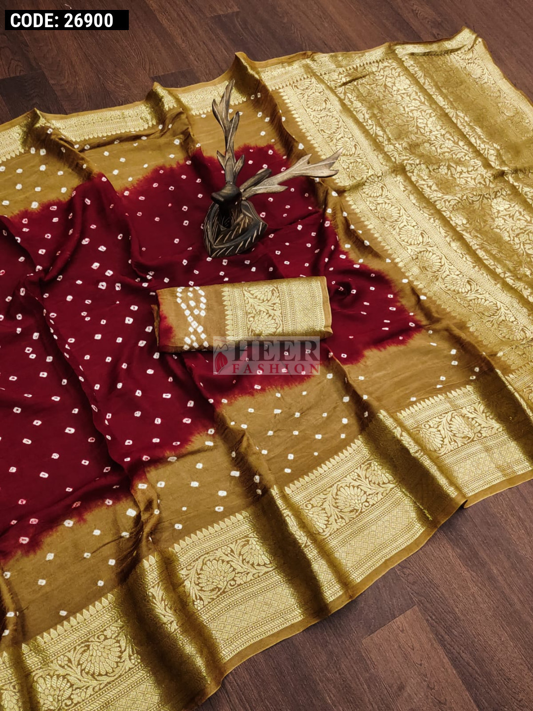 Multi color hand bandhej silk saree with zari weaving work