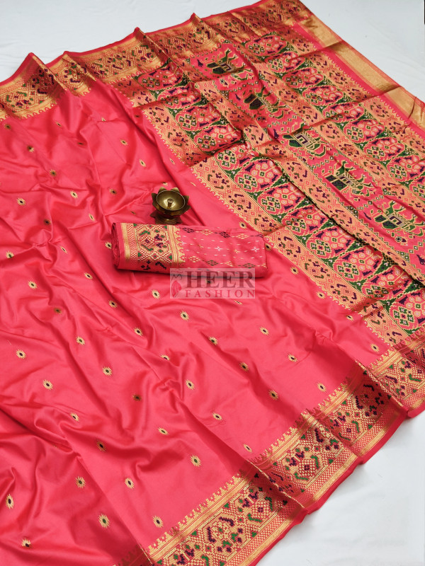 Gajari color paithani silk saree with zari weaving work