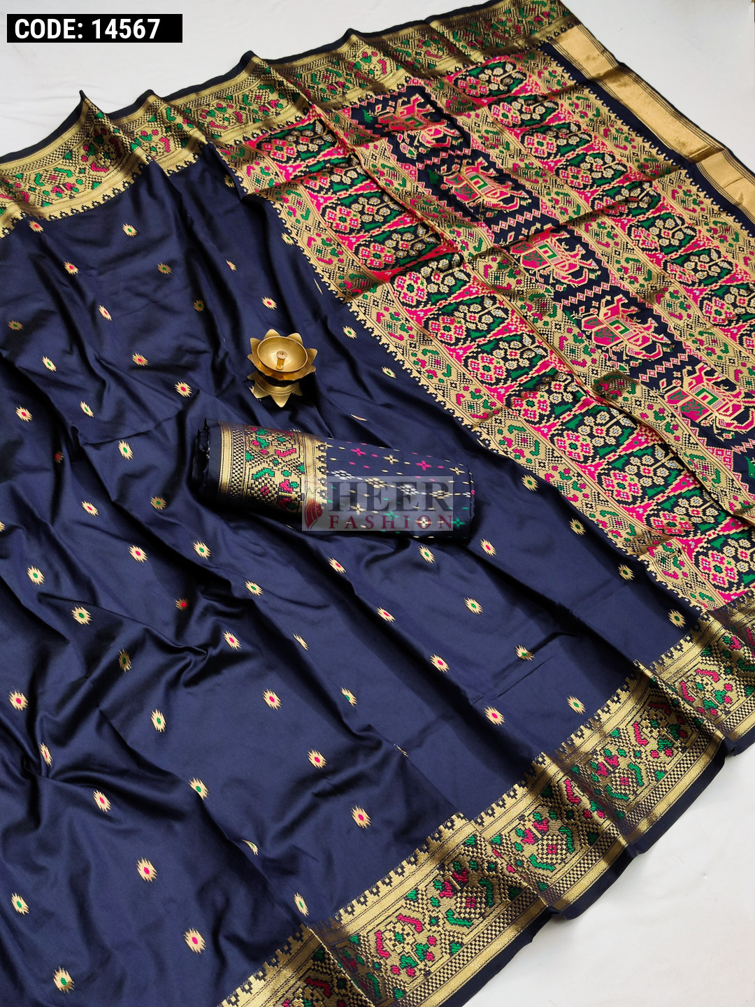 Navy blue color paithani silk saree with zari weaving work