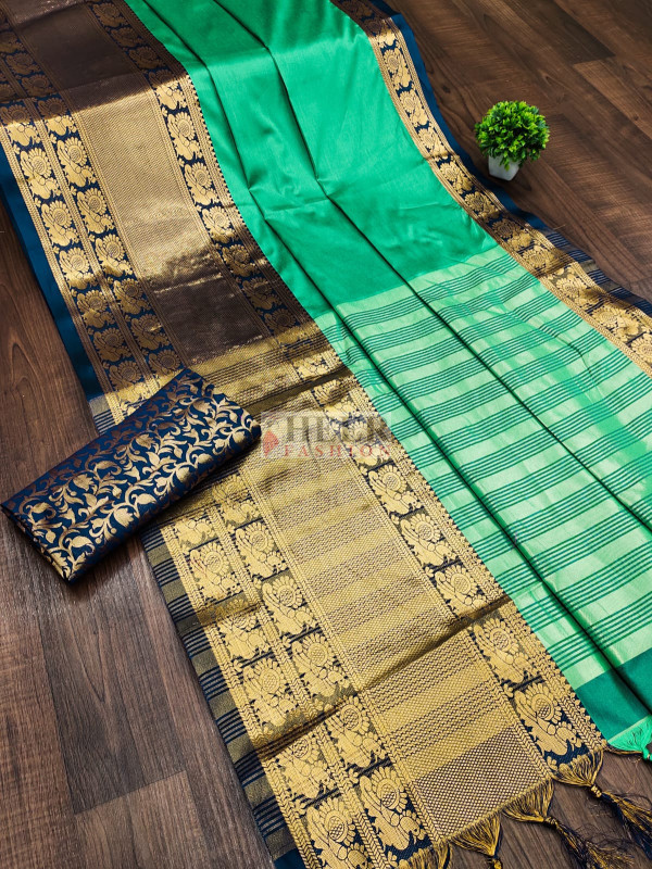 Rama green color soft cotton silk saree with woven design