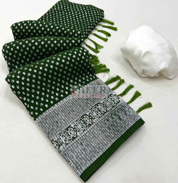 Mahendi green color soft georgette saree with foil printed work