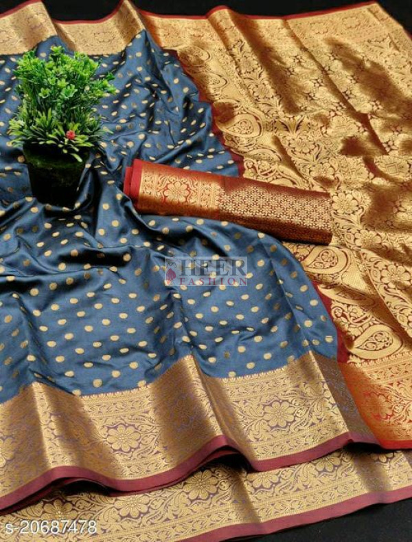 Gray color banarasi silk saree with zari weaving work