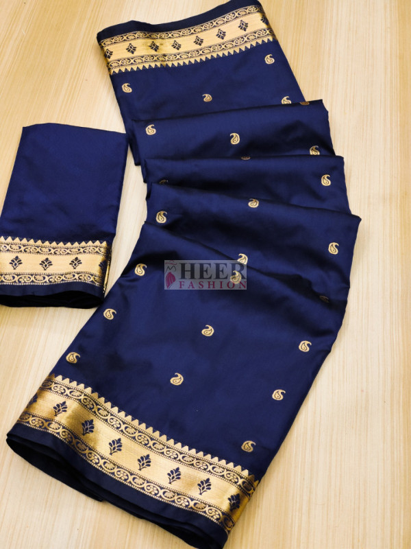 Navy blue color paithani silk saree with zari weaving work