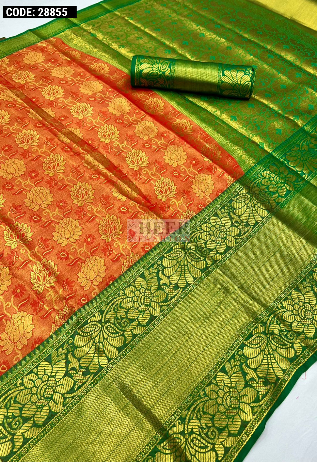 Orange color kanchipuram silk saree with zari weaving work