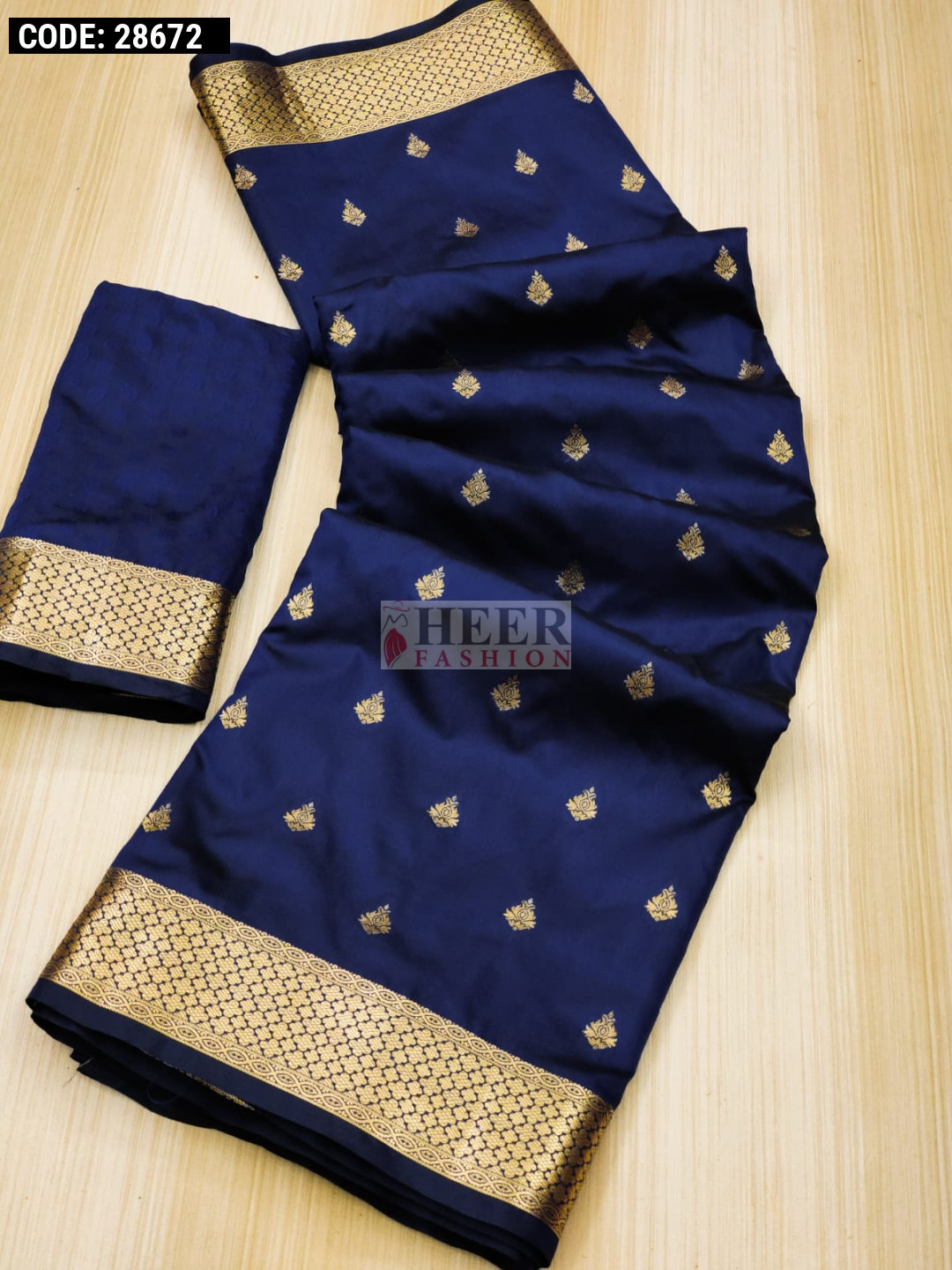 Navy blue color paithani silk saree with zari weaving work