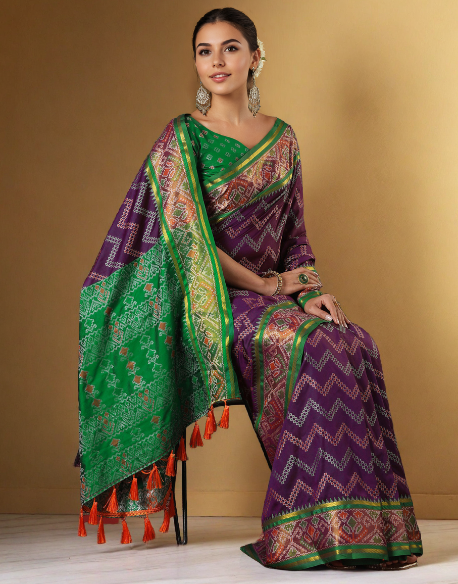 Magenta color patola silk saree with weaving work