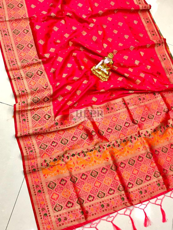 Gajari color banarasi silk saree with zari weaving work