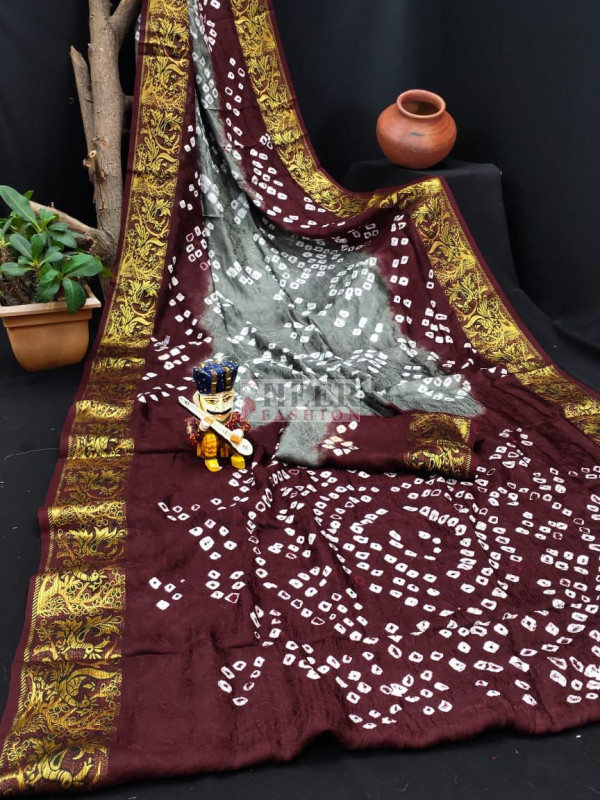 Multi color pure hand bandhej bandhani saree with zari weaving work