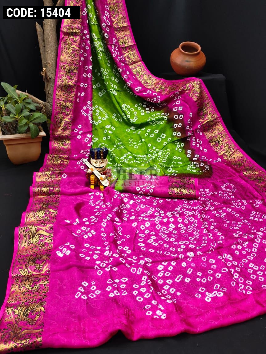 Multi color pure hand bandhej bandhani saree with zari weaving work
