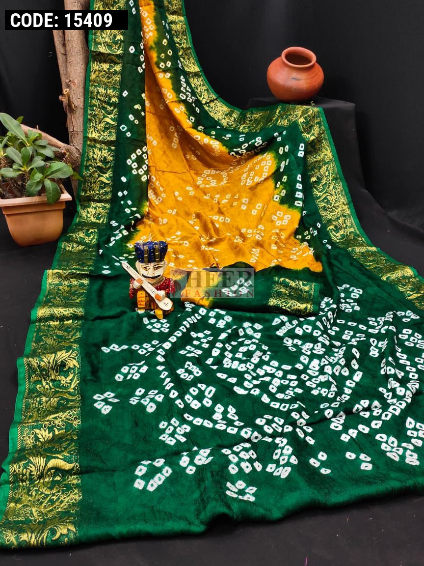 Multi color pure hand bandhej bandhani saree with zari weaving work