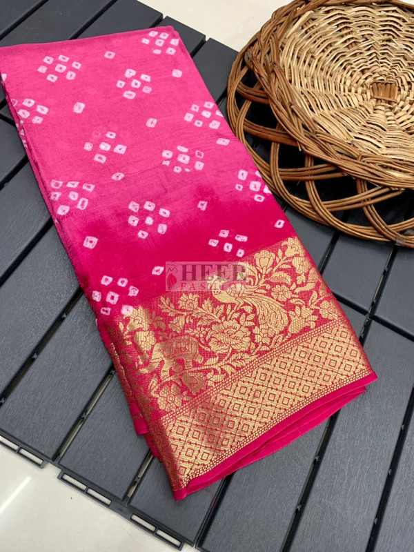 Multi color hand bandhej silk saree with zari weaving work