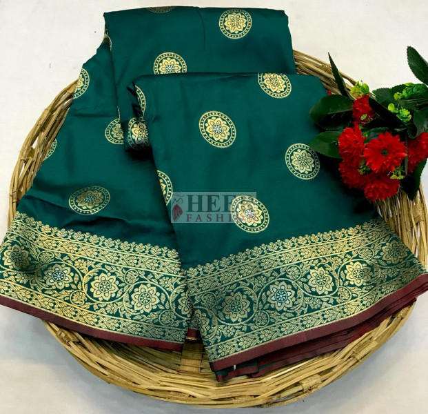 Rama green color soft banarasi silk saree with zari weaving work