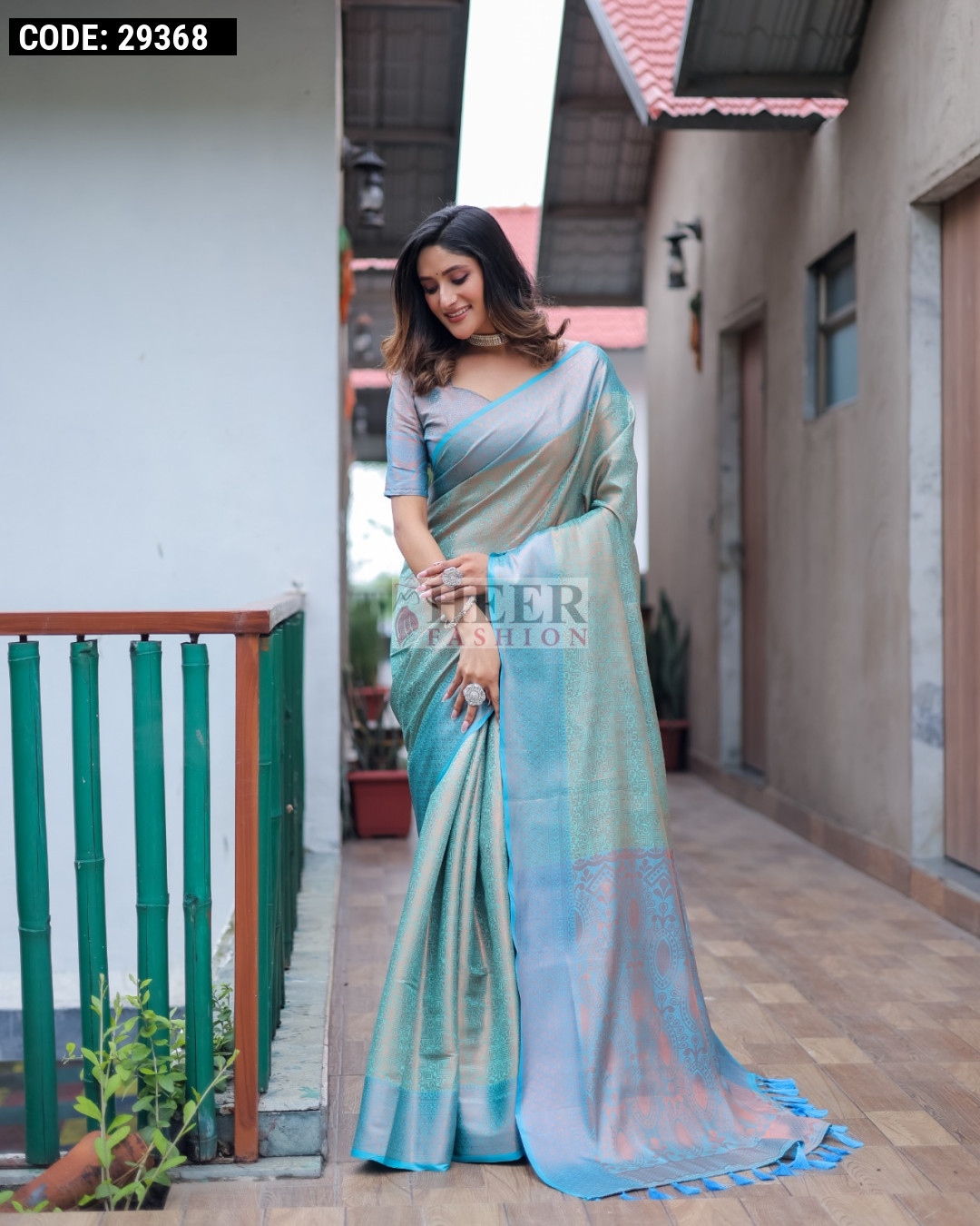 Multi color kanchipuram silk saree with zari weaving work