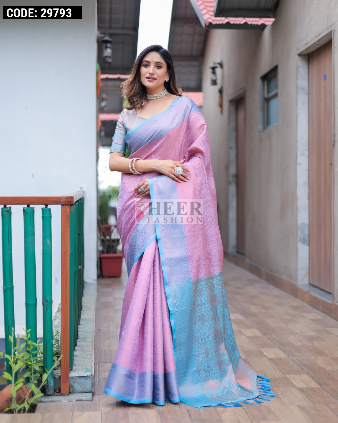 Multi color kanchipuram silk saree with zari weaving work