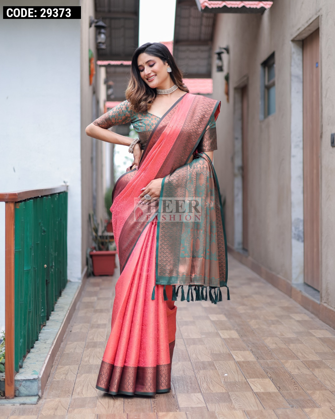 Multi color kanchipuram silk saree with zari weaving work