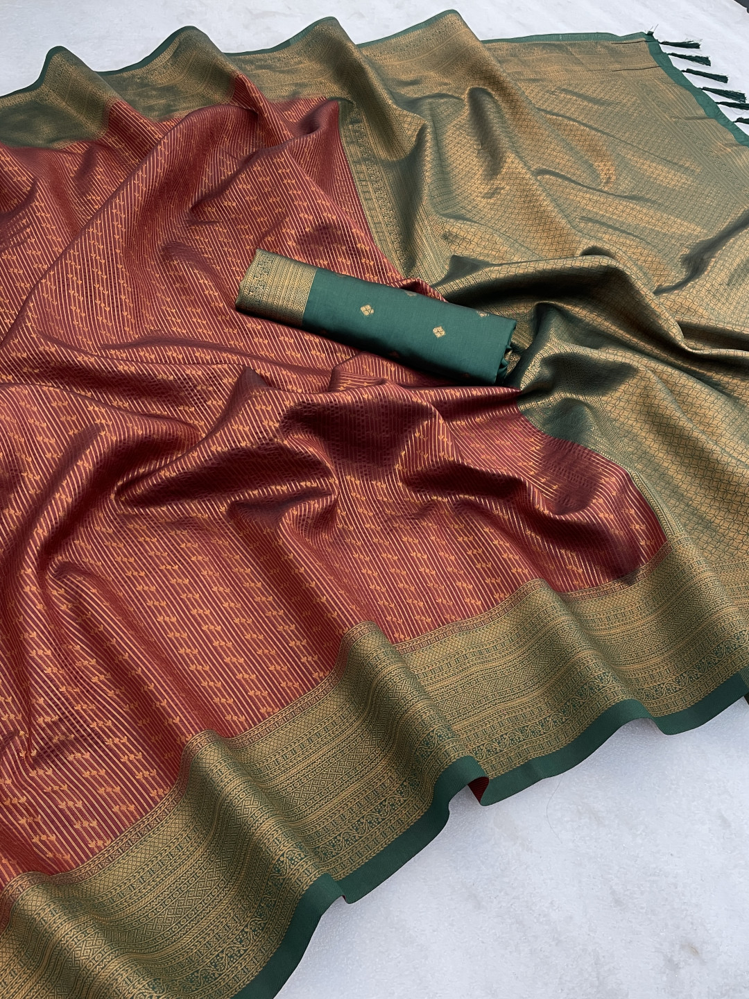 Maroon kubera pattu kanjivaram silk saree with zari weaving work