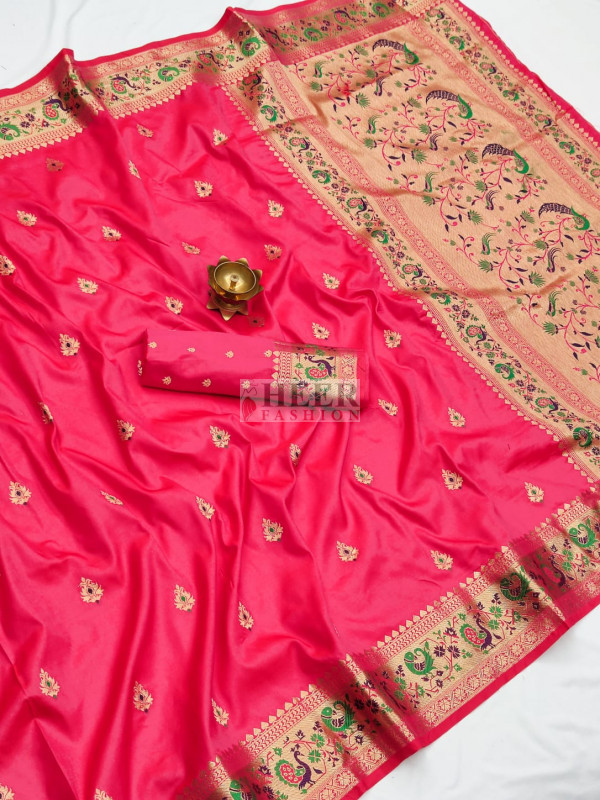 Pink color paithani silk saree with zari weaving work