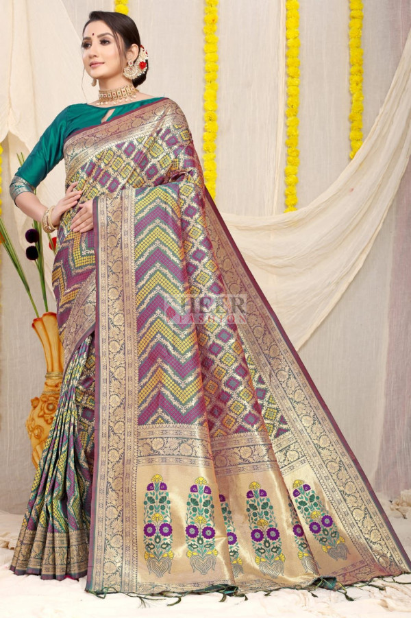 Rama green color banarasi silk saree with zari weaving work
