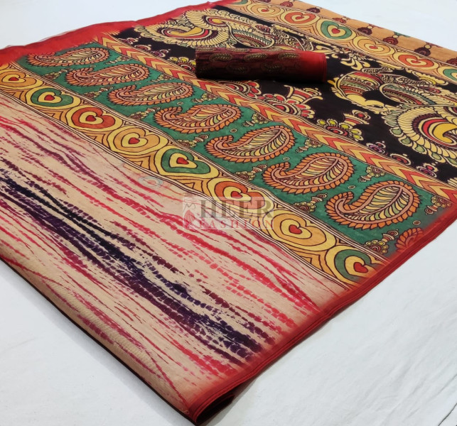 Multi color kalamkari saree with digital printed work