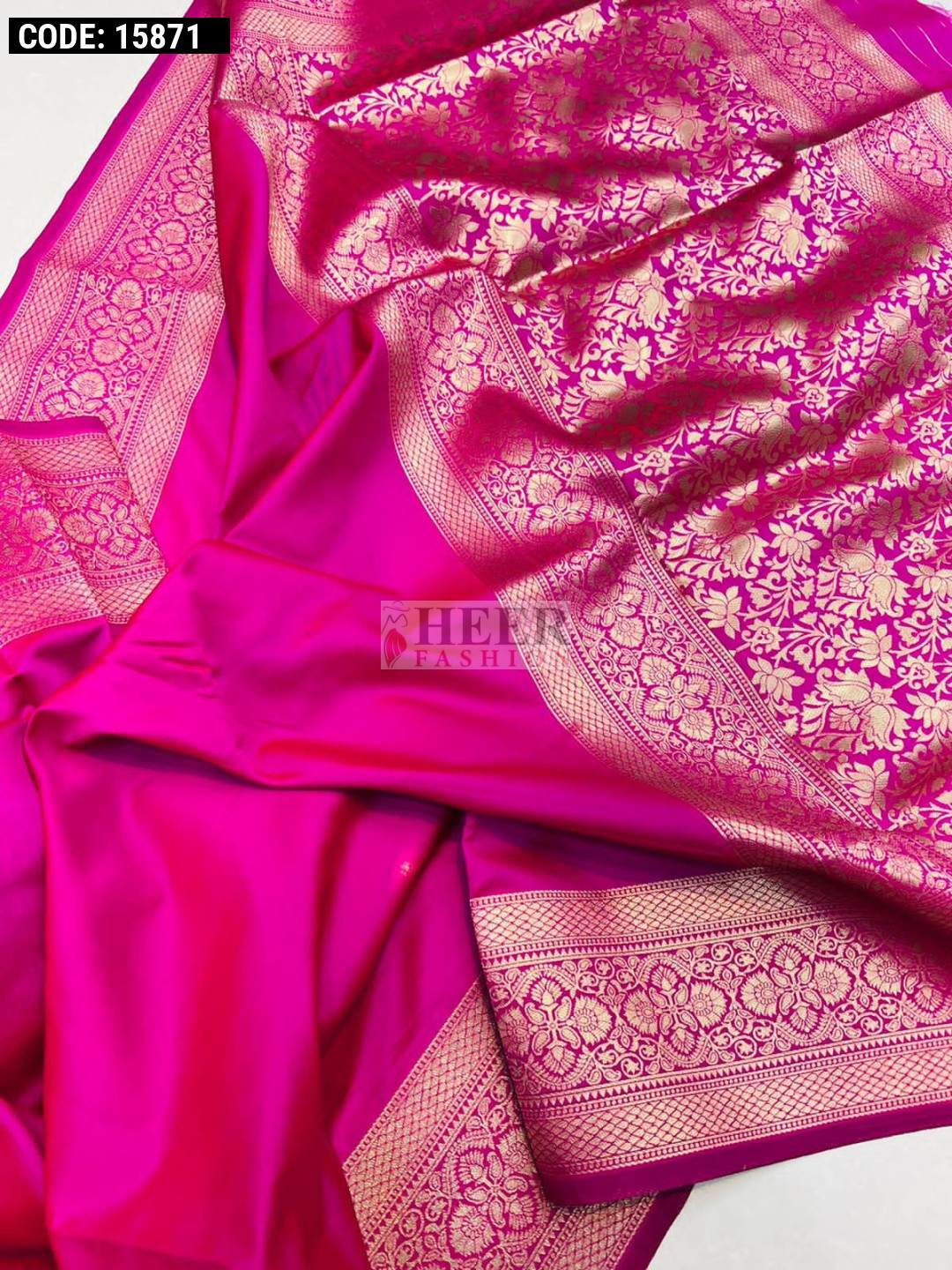 Rani pink color soft kanchipuram silk saree with golden zari weaving work
