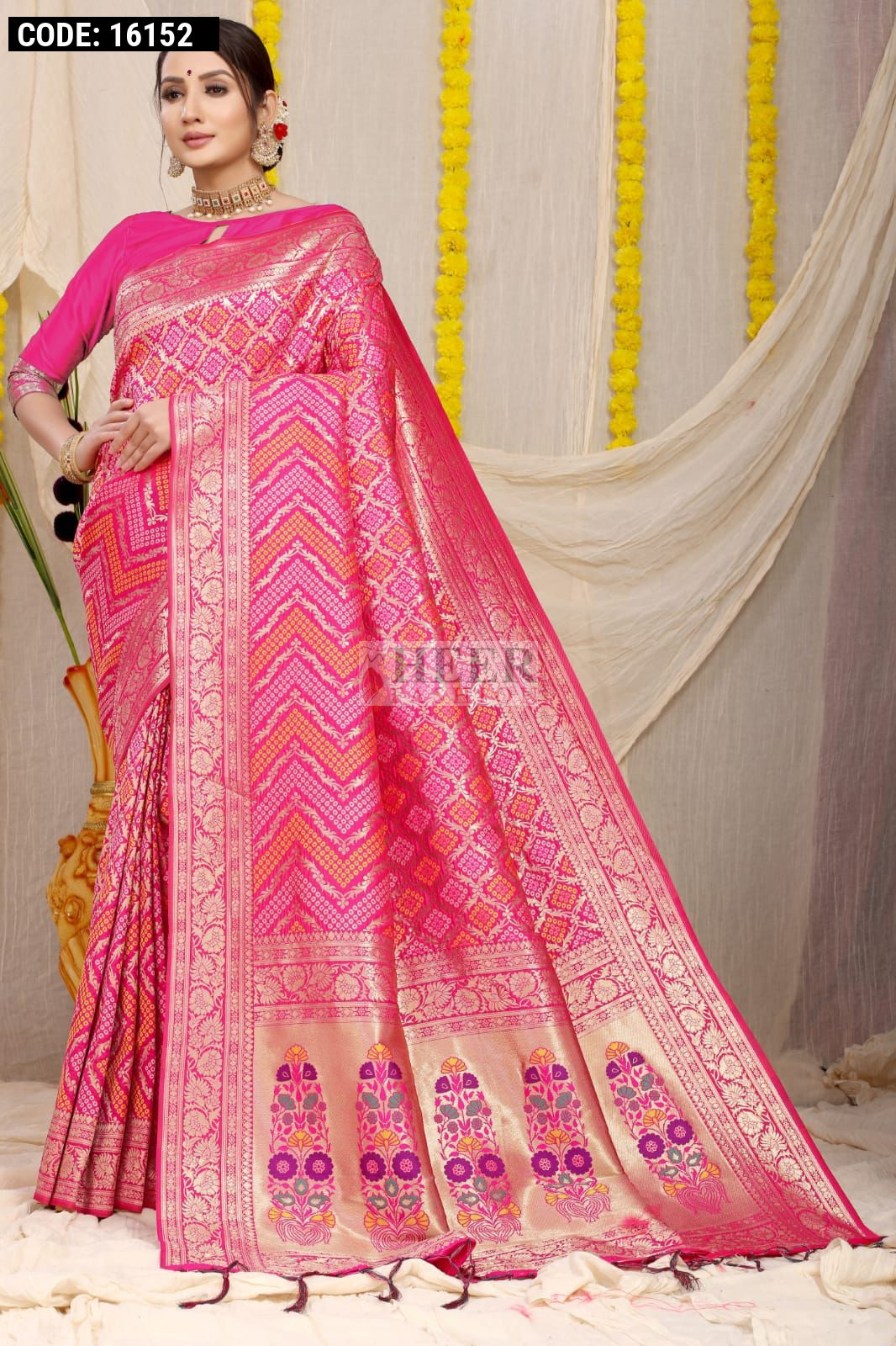 Rani pink color banarasi silk saree with zari weaving work