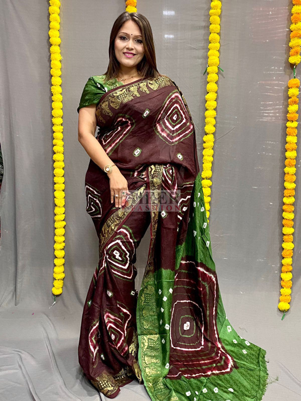 Multi color bandhani saree with hand bandhej work