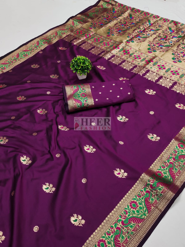 Magenta color paithani silk saree with zari weaving work