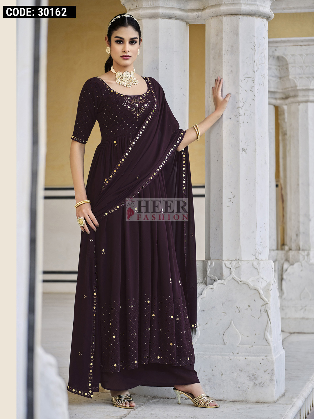 Magenta color georgette salwar suit with thread and sequence embroidery ...