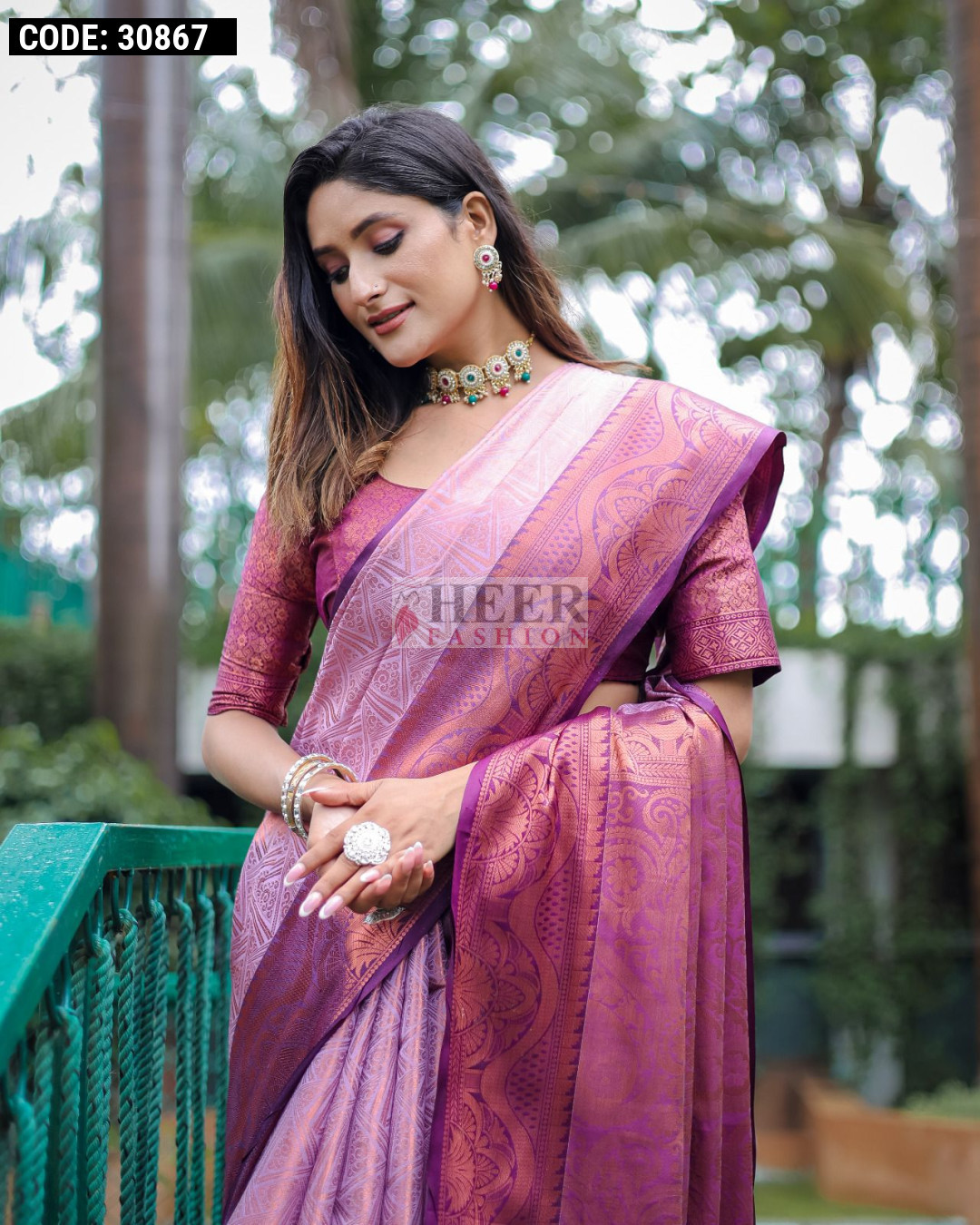 Lavender color kanchipuram silk saree with zari weaving work