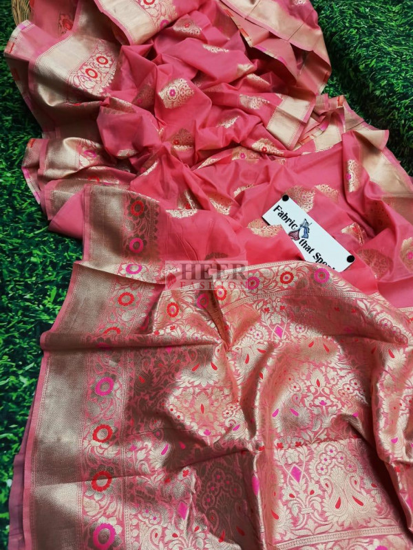 Gajari color soft linen silk saree