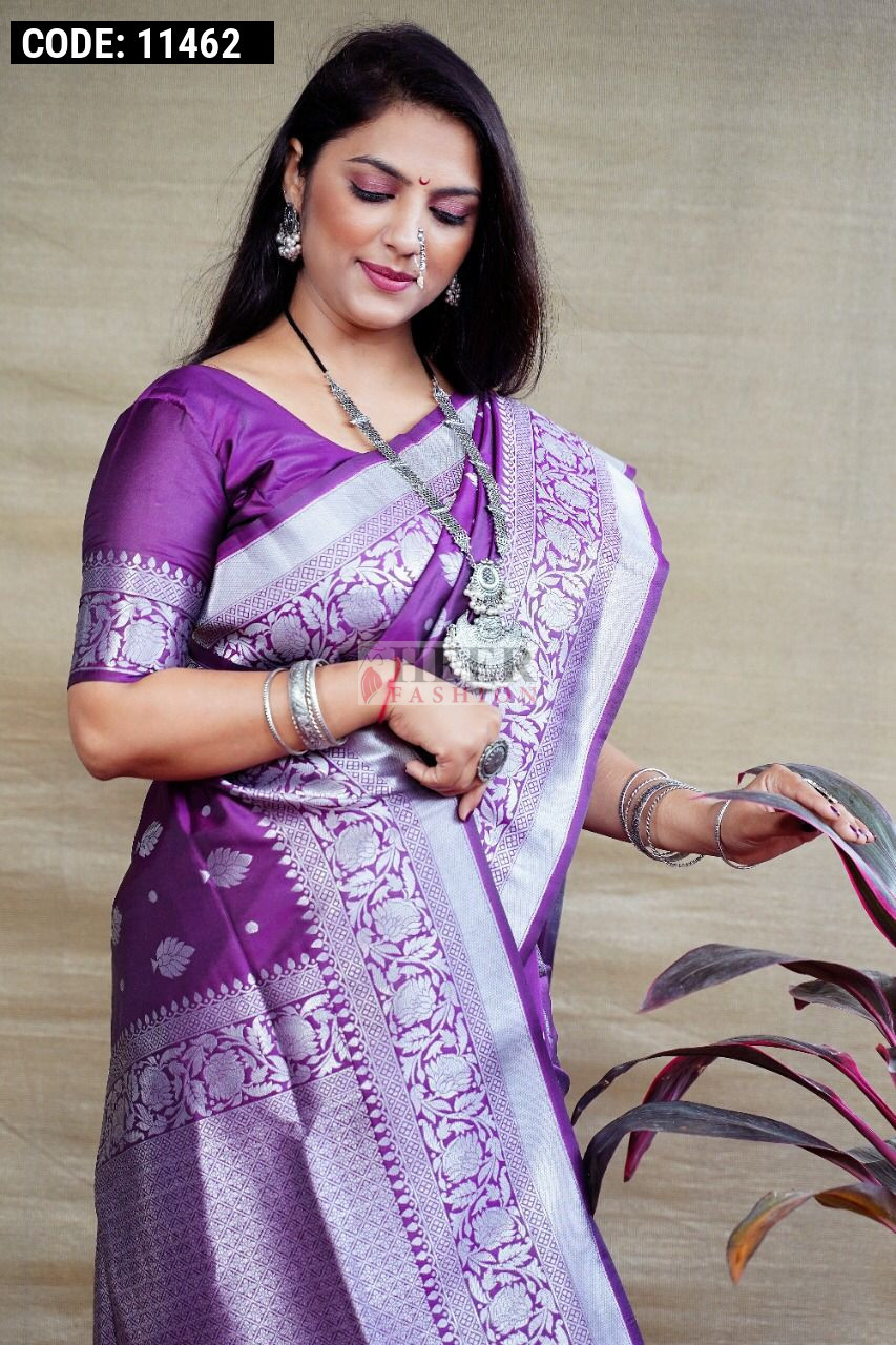 Magenta color soft kanchipuram silk saree with zari weaving work