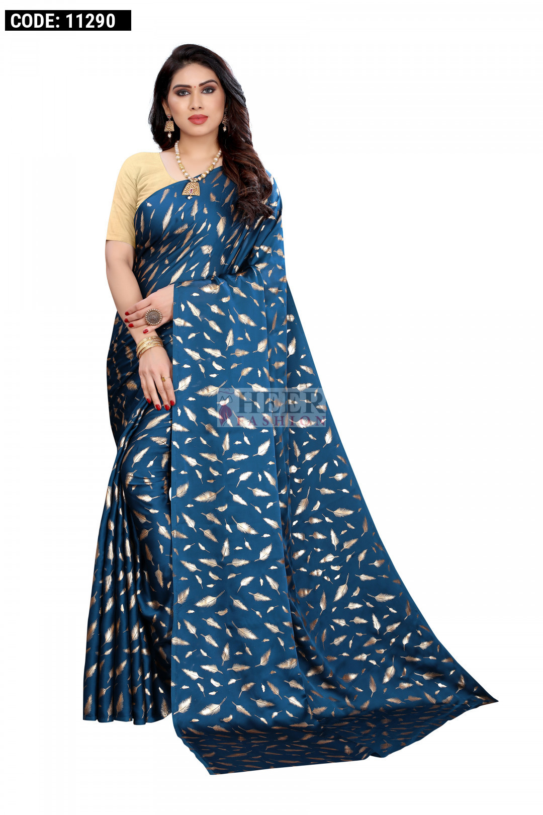 Rama green color pure satin silk saree