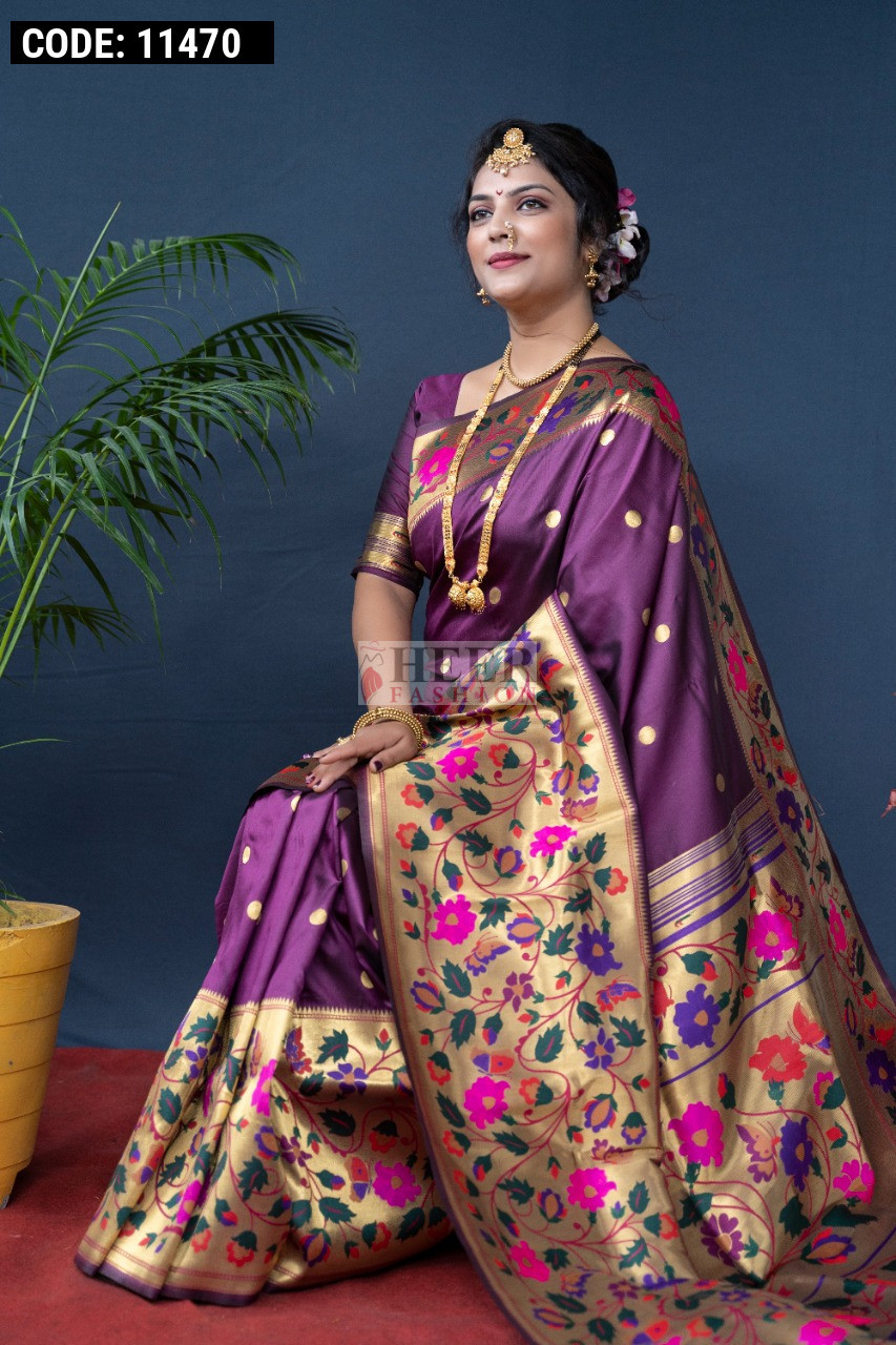 Magenta color kanchipuram silk saree with zari weaving work
