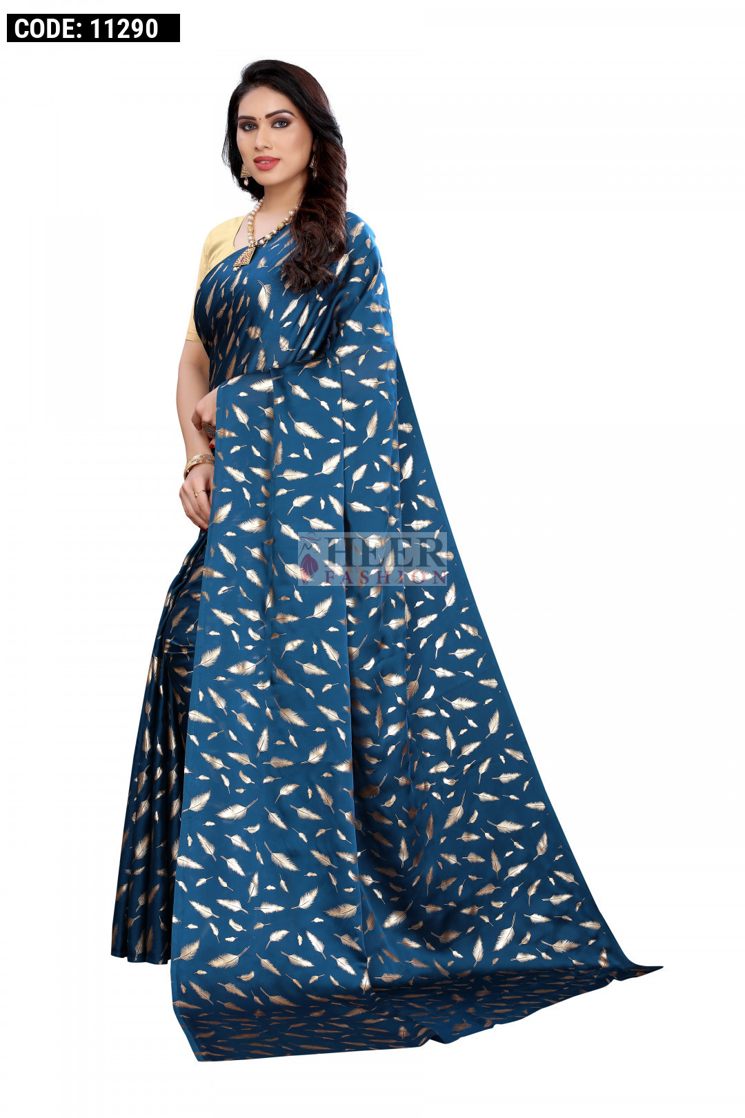 Rama green color pure satin silk saree
