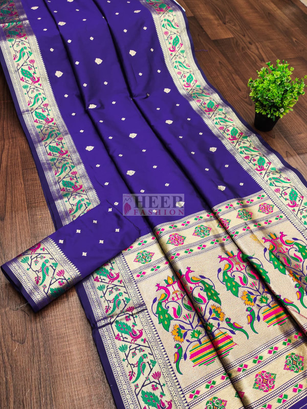 Violet color paithani silk saree with zari weaving work